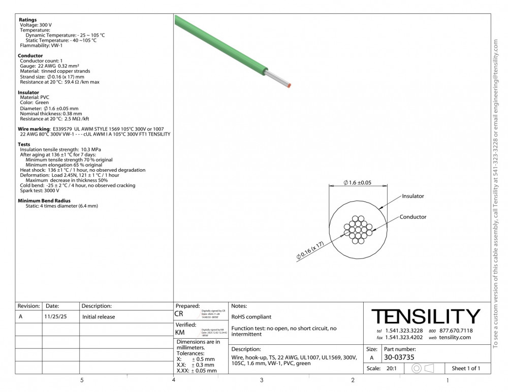 Tensility International 30-03735 wire specification drawing preview