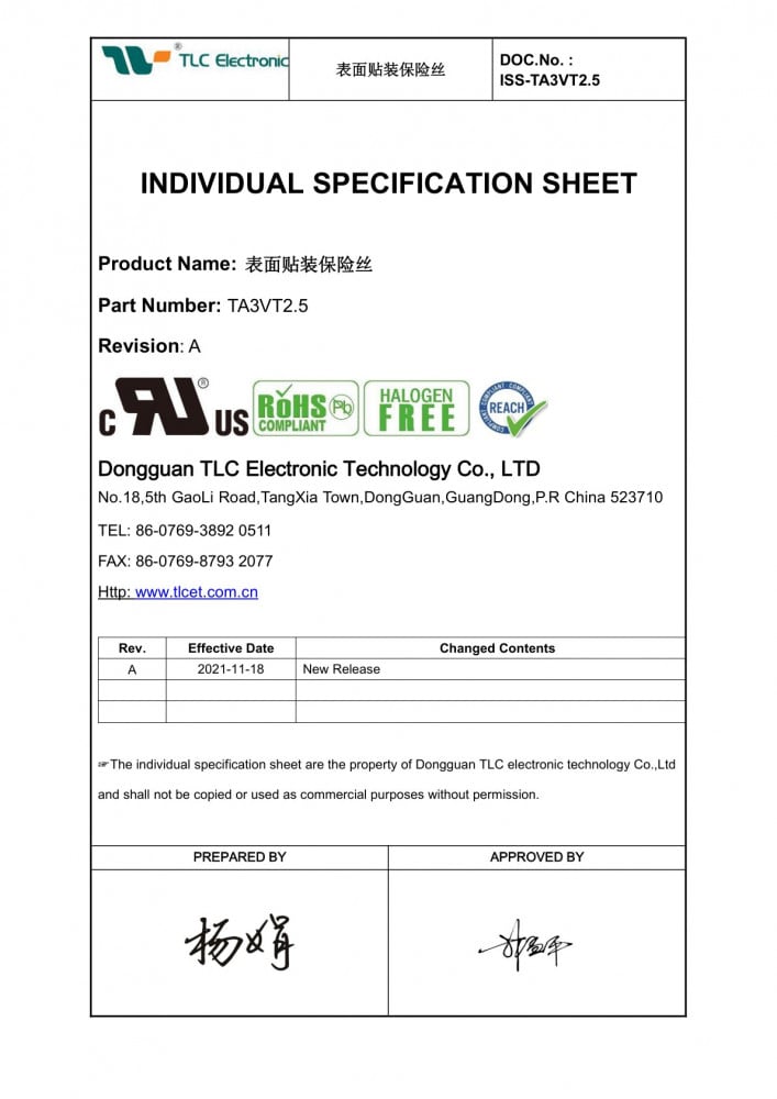 TA3VT2.5 datasheet page 1
