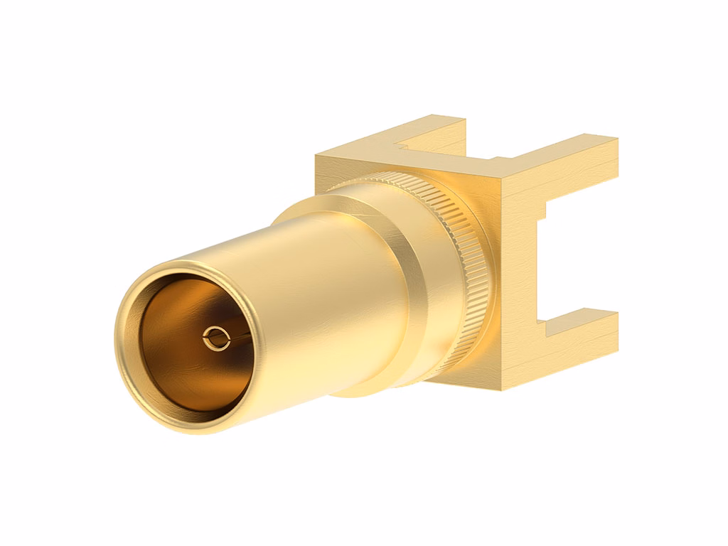 DIN 1.0/2.3 Jack, Straight, PCB Receptacle, Through Hole, Brass Body, Gold (Au) Plated, 11.75mm Height, 75 Ohms for sale