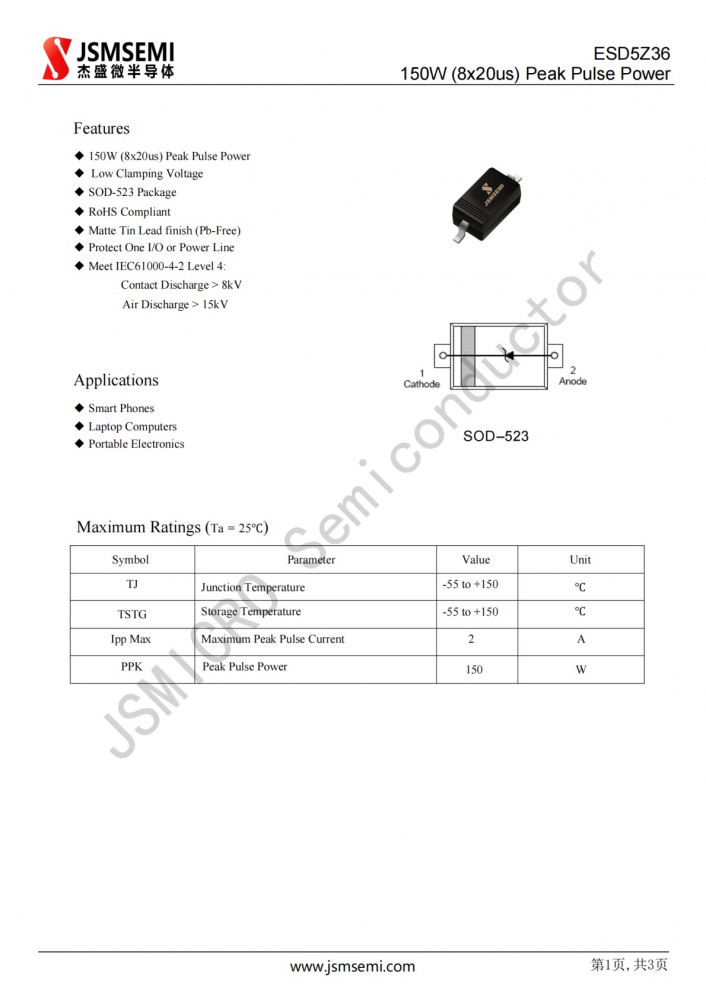ESD5Z36 datasheet page 1