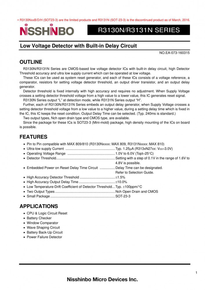 R3130 datasheet page 1
