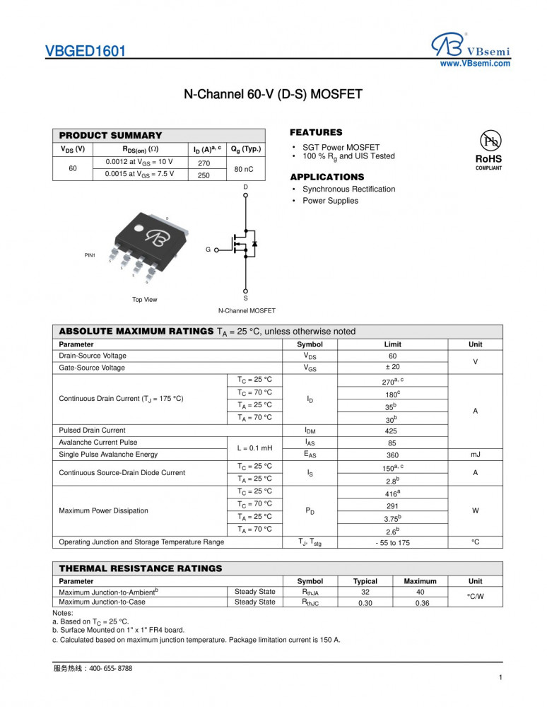 VBGED1601 datasheet page 1