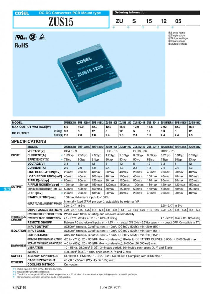 Cosel ZUS series technical page 9