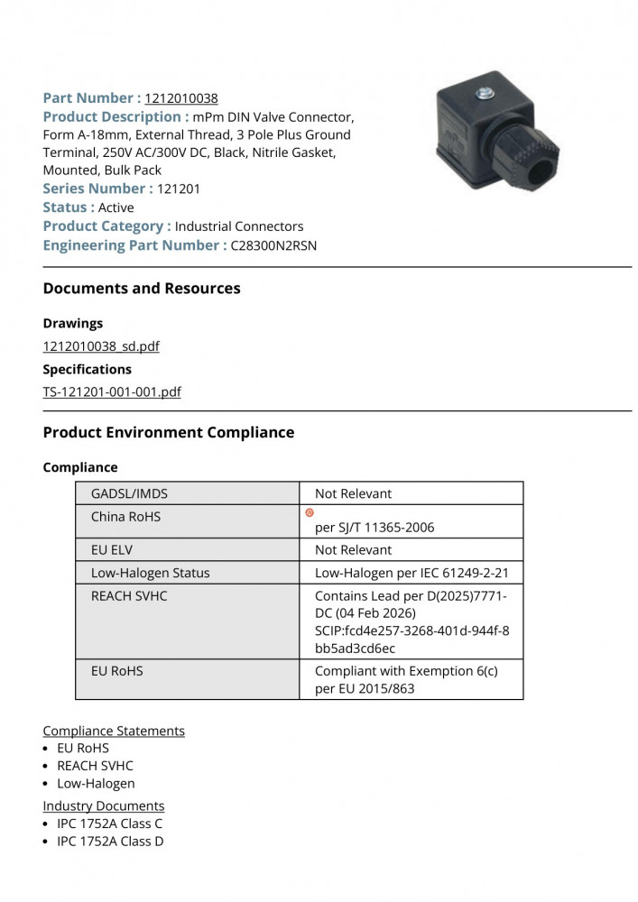 Molex Series 121201 drawing sheet 1