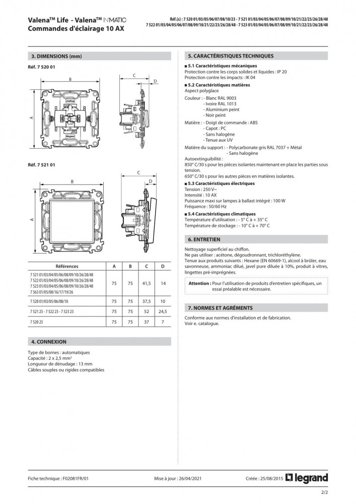 Legrand Valena Life technical document, page 2