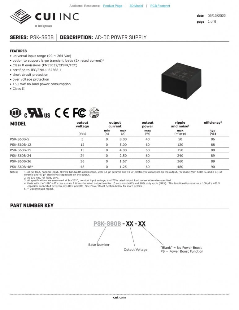 PSK-S60B-12-PB datasheet page 1