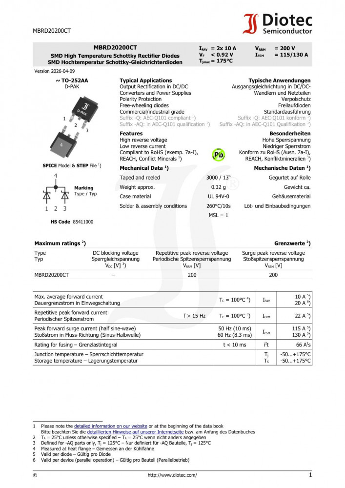 MBRD20200CT datasheet page 1