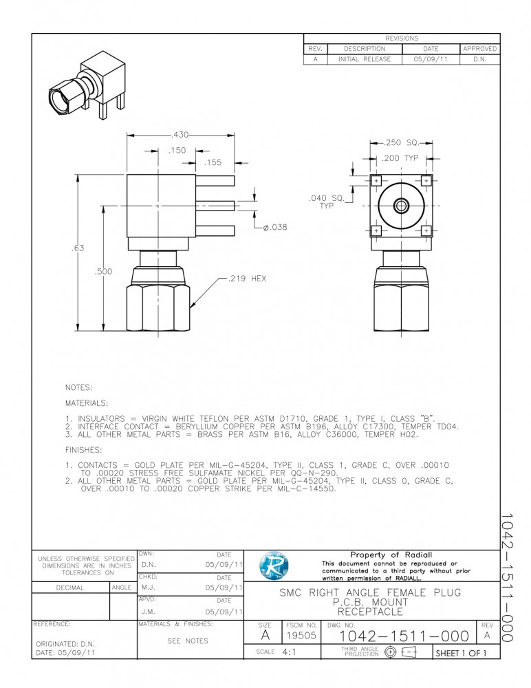 Radiall 1042-1511-000 product drawing preview