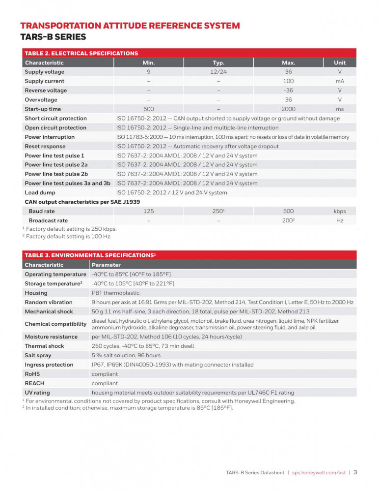 Honeywell TARS-B Series datasheet page 3