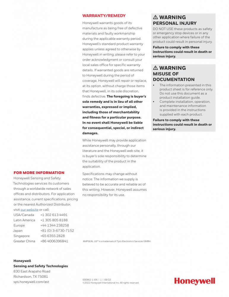 Honeywell TARS-B Series datasheet page 7