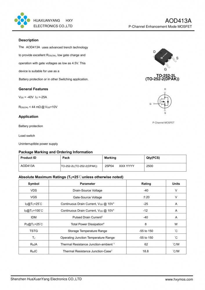 AOD413A datasheet page 1