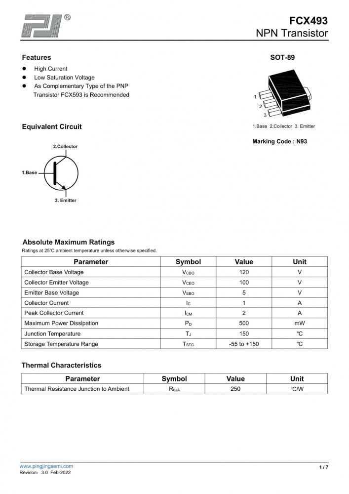 FCX493 datasheet page 1