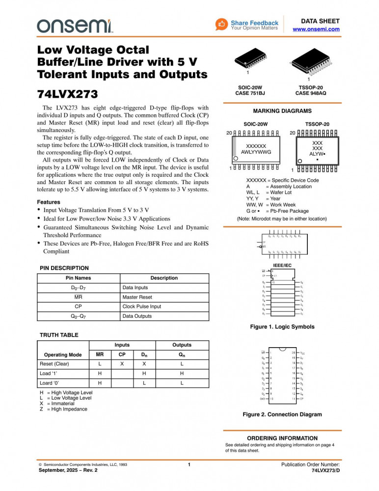 74LVX273 datasheet page 1