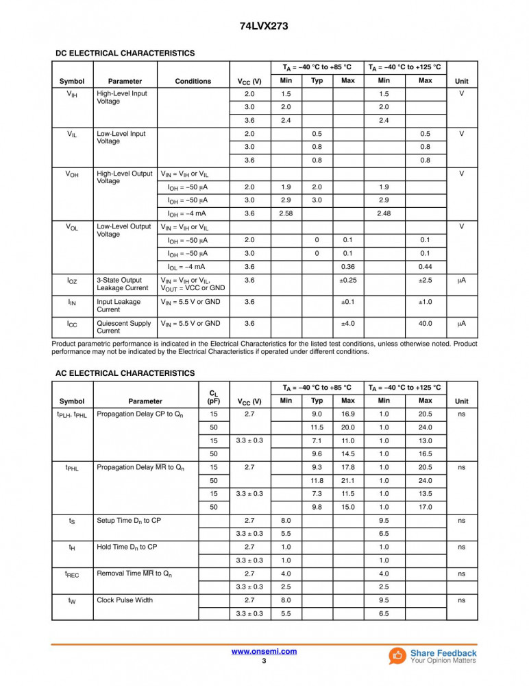 74LVX273 datasheet page 3