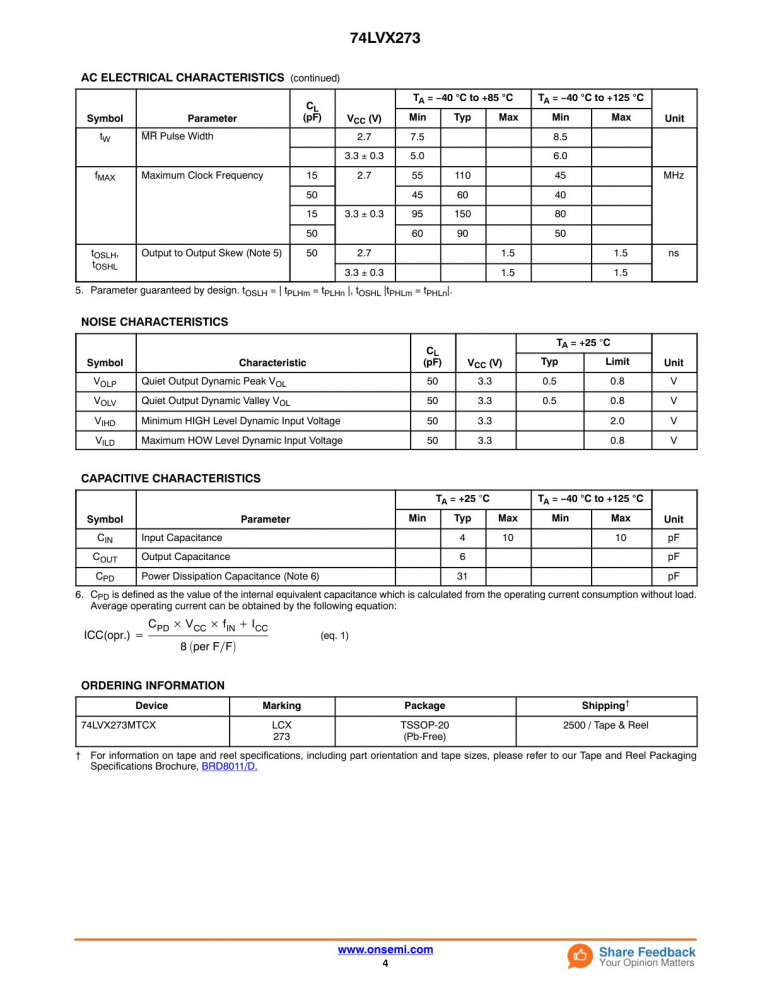 74LVX273 datasheet page 4