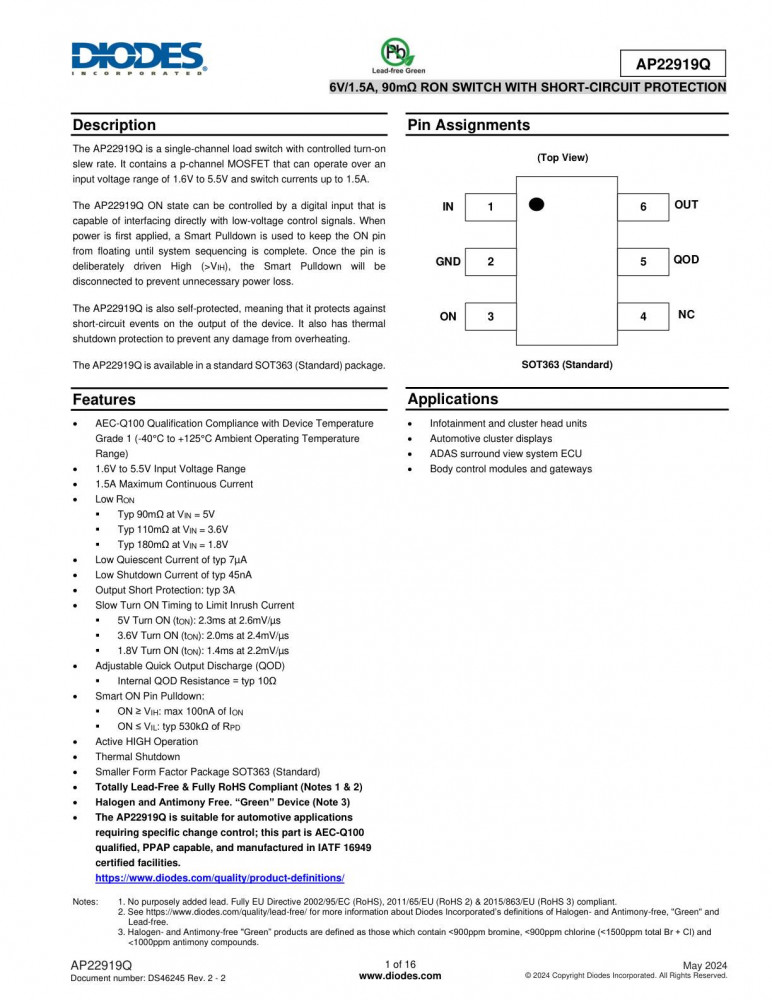 AP22919QDW-7 datasheet page 1
