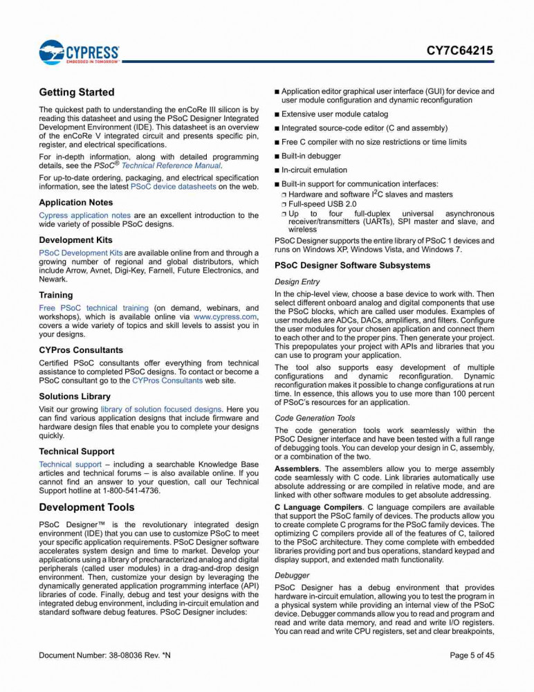 CY7C64215 document page 6