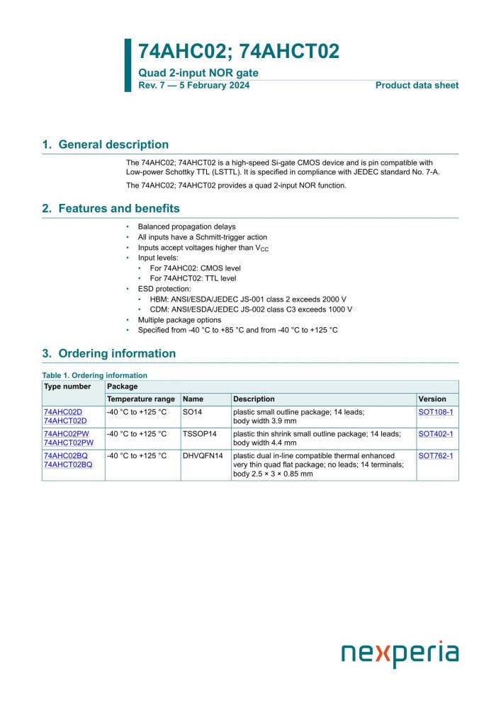 74AHC02 datasheet page 1