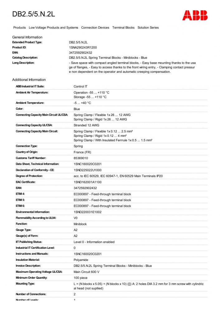1SNA290243R1200 technical document page 1