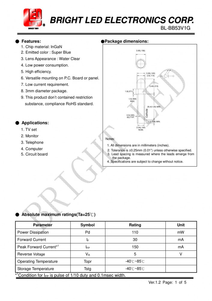 BL-BB53V1G datasheet page 1