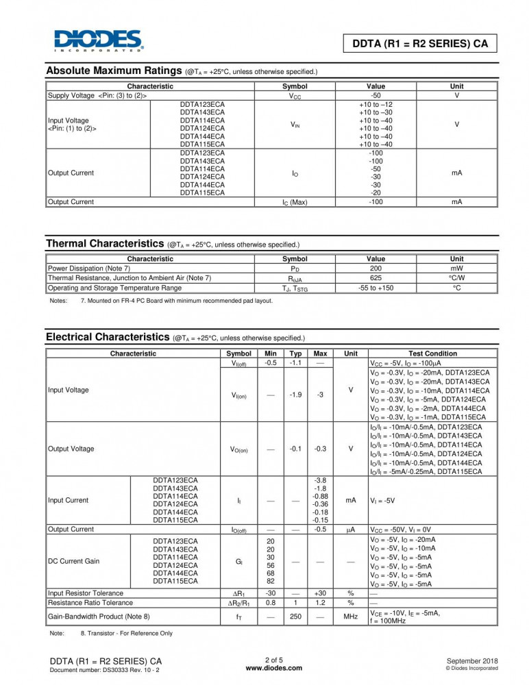 DDTA144ECAQ-13-F datasheet page 2