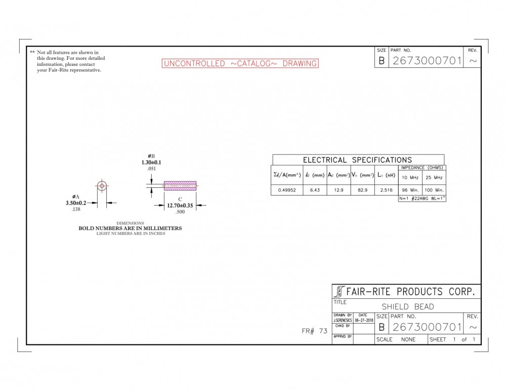 Fair-Rite 2673000701 technical document preview
