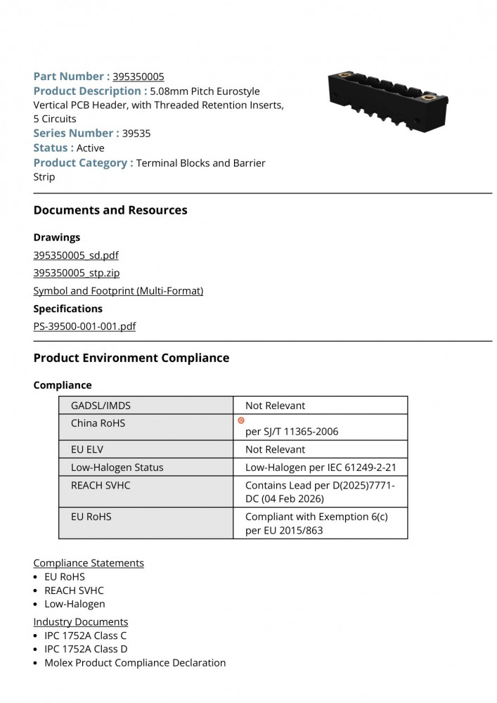 ESE Eurostyle terminal blocks specification page 1