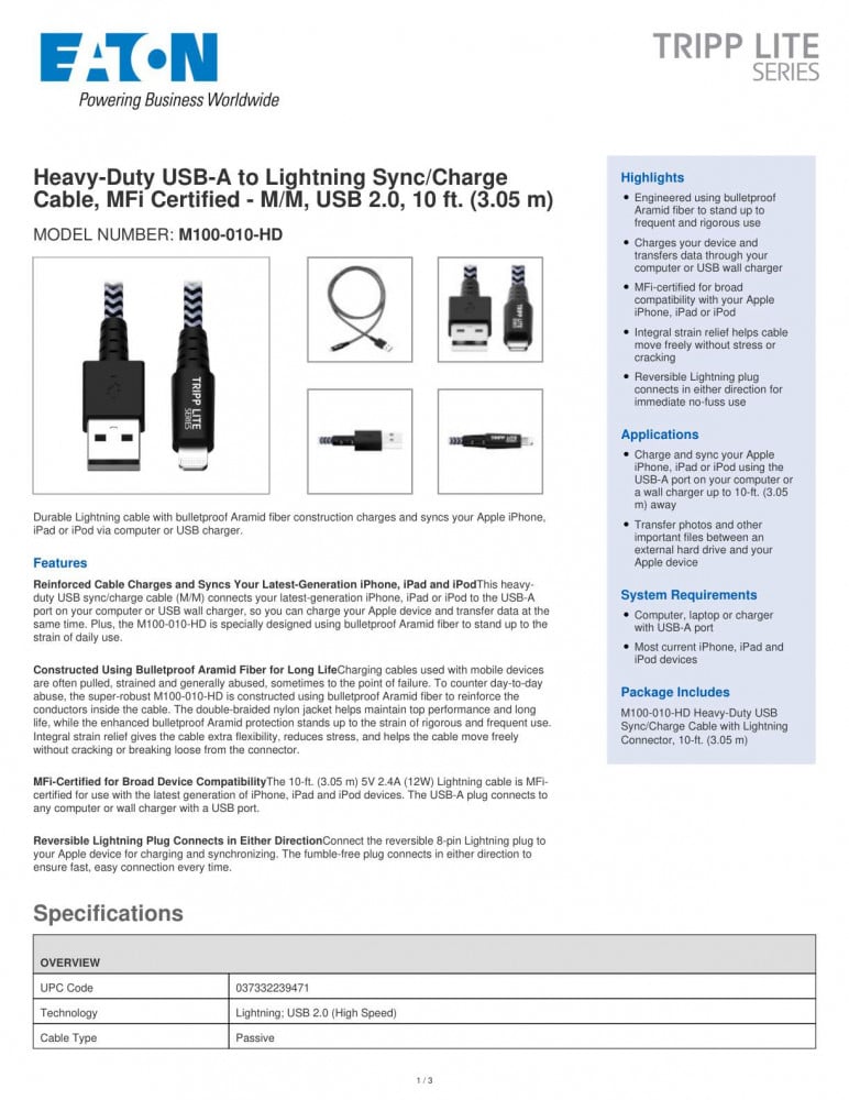M100-010-HD technical document page 1
