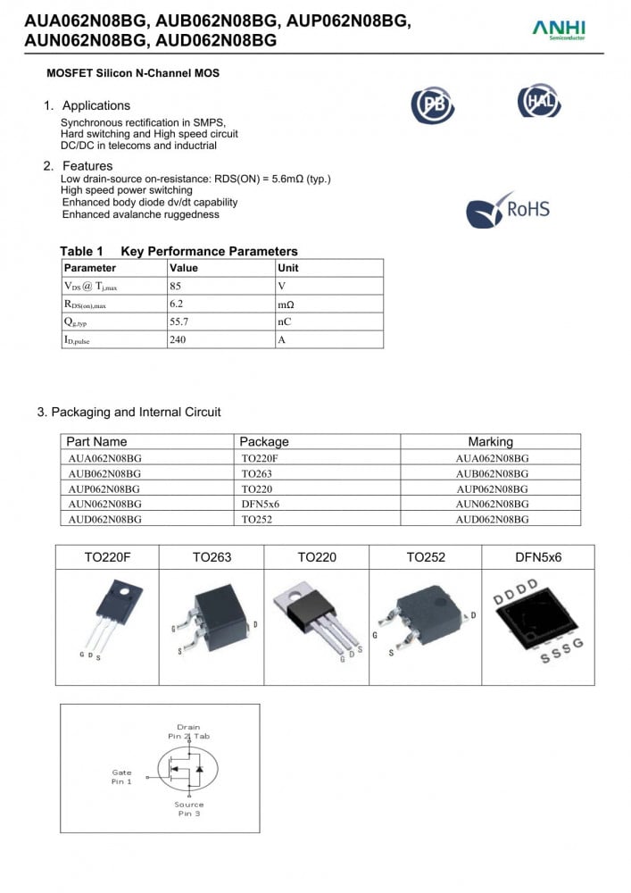 AUB062N08BG datasheet page 1