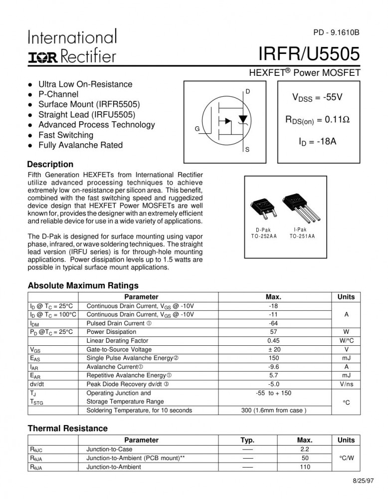 IRFR5505TRPBF datasheet page 1