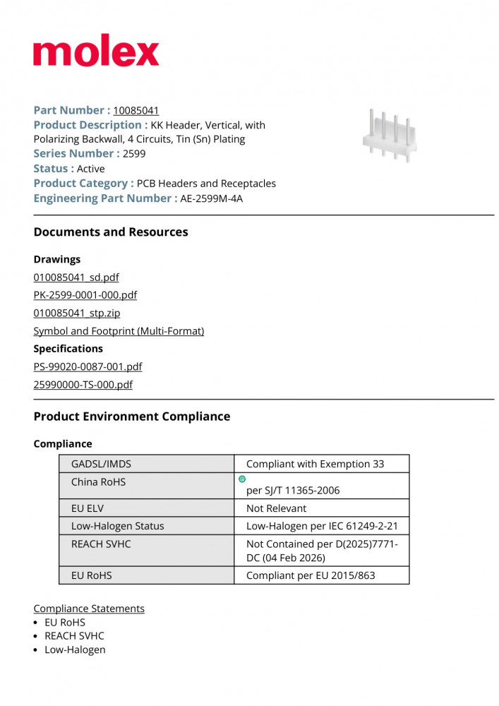 Molex KK 508 specification page preview 1
