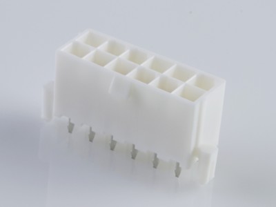 Mini-Fit Jr. Vertical Header, 4.20mm Pitch, Dual Row, 14 Circuits, with Snap-in Plastic Peg PCB Lock, Gold, Natural