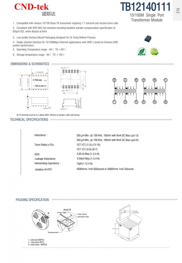 CND-tek TB12140111 technical document preview