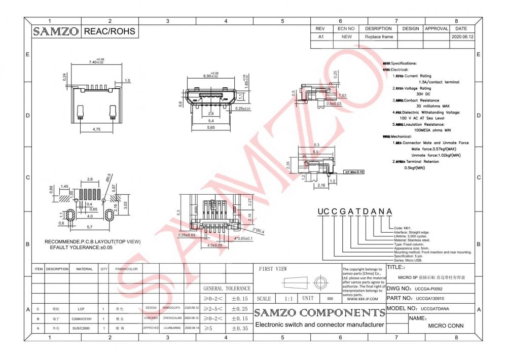 SAMZO UCCGATDANA technical drawing