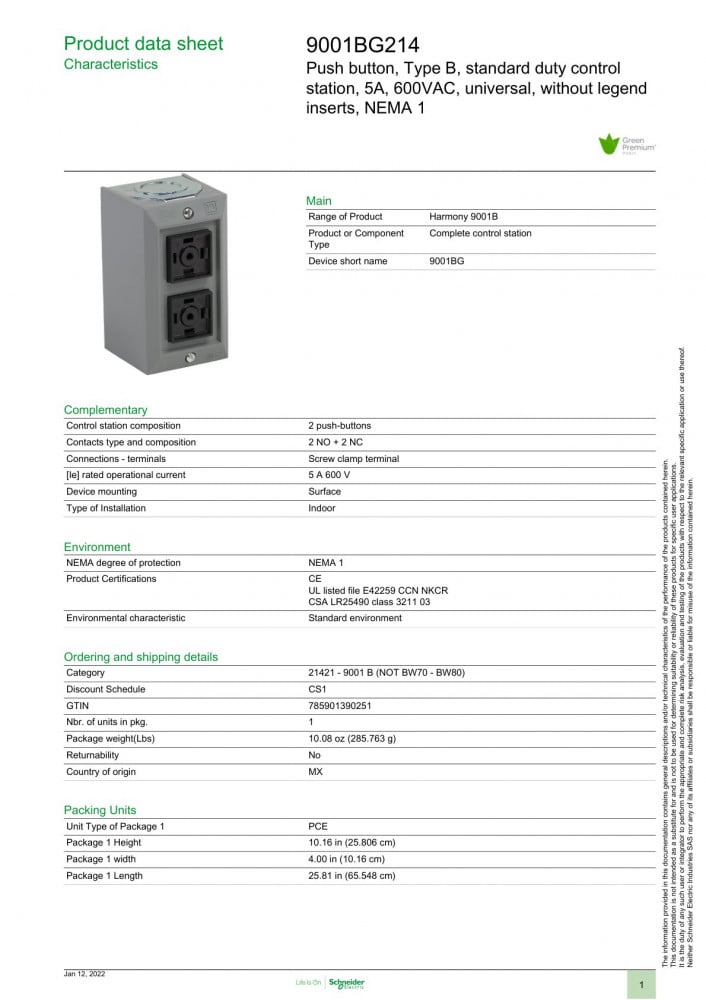9001BG214 technical document page 1