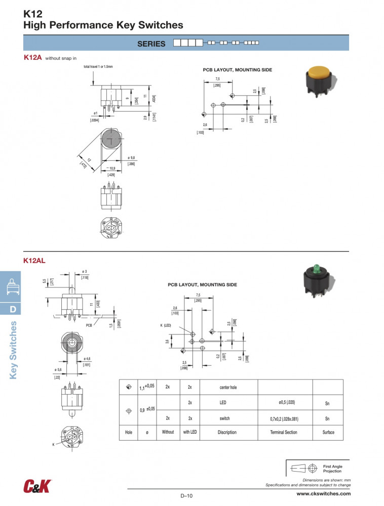 C&K K12 series datasheet page 2