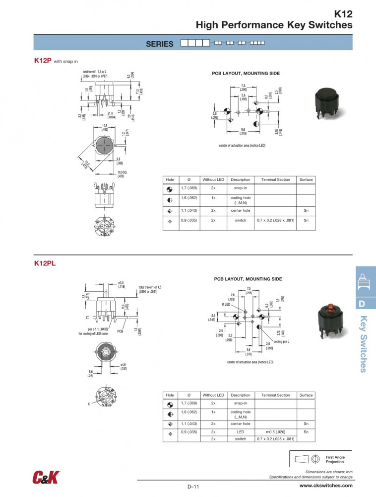 C&K K12 series datasheet page 3