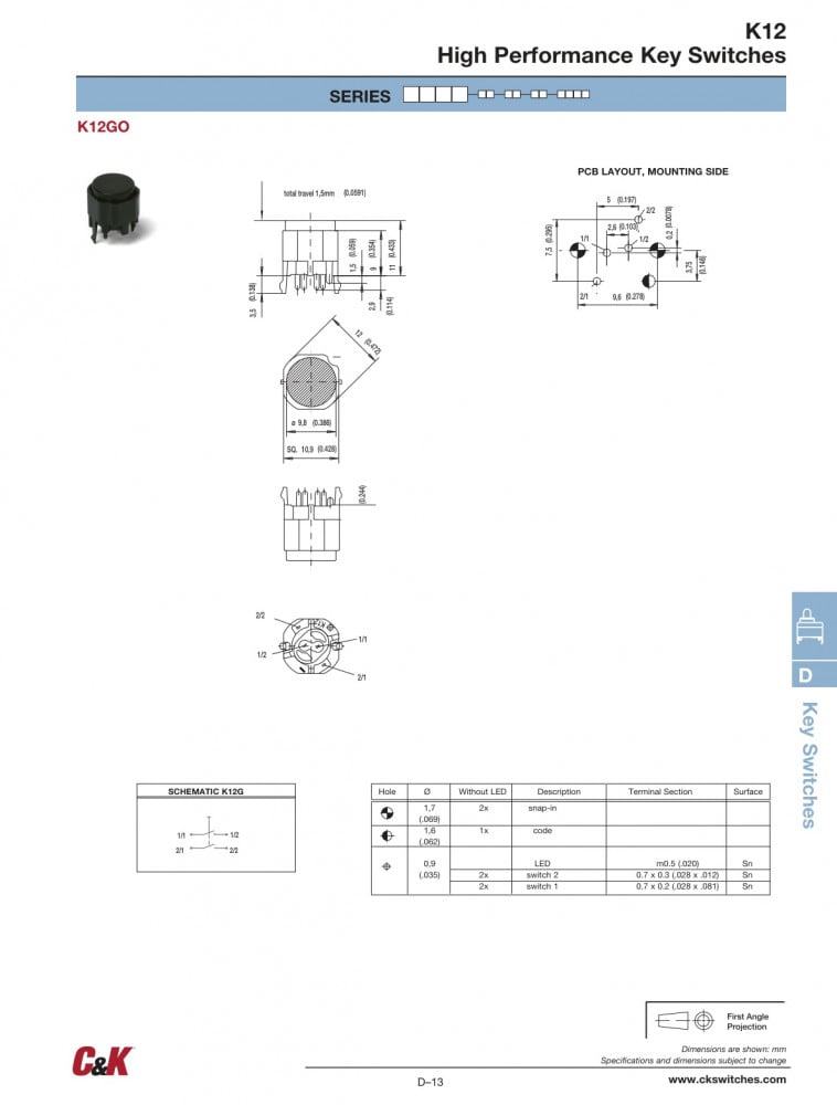 C&K K12 series datasheet page 5