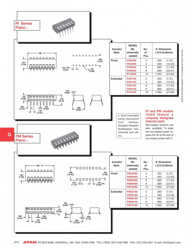 APEM DIP switch catalog page 10