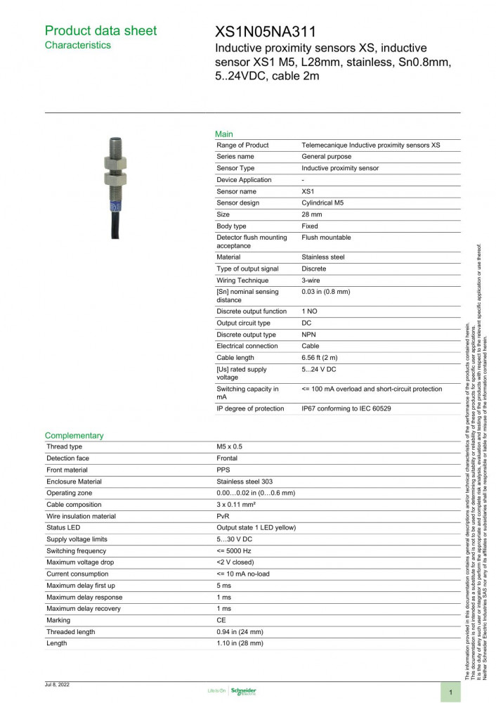 XS1N05NA311 technical document page 1