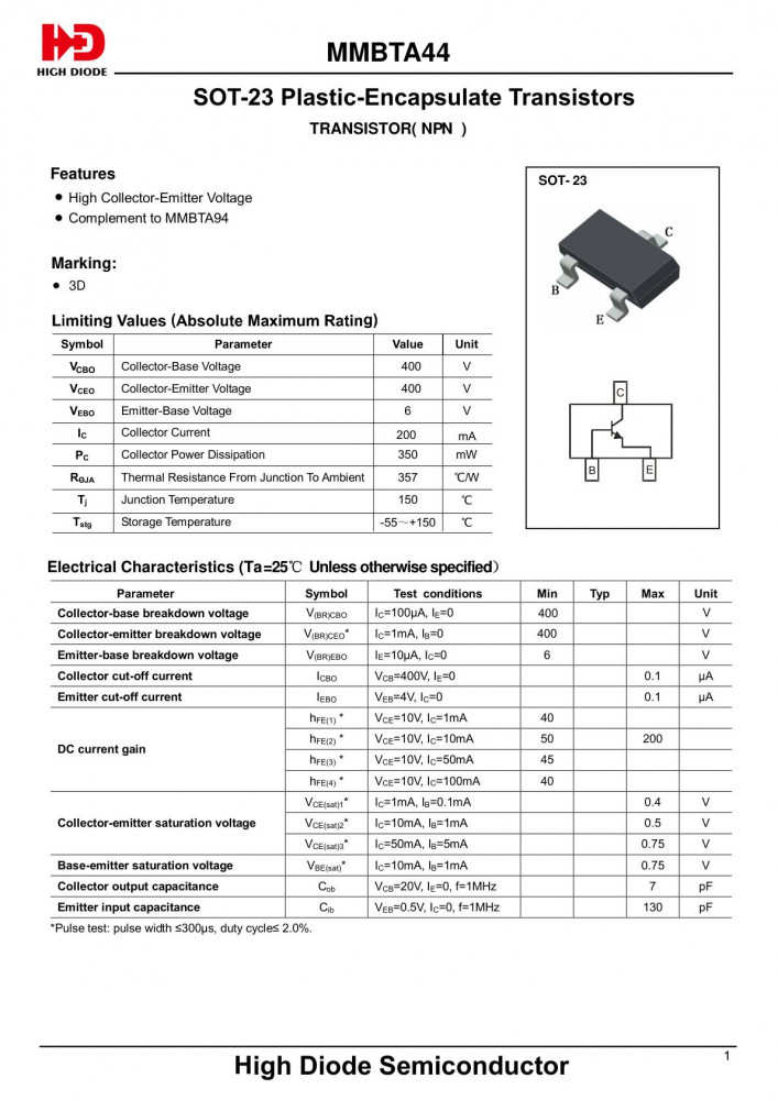 MMBTA44 datasheet page 1