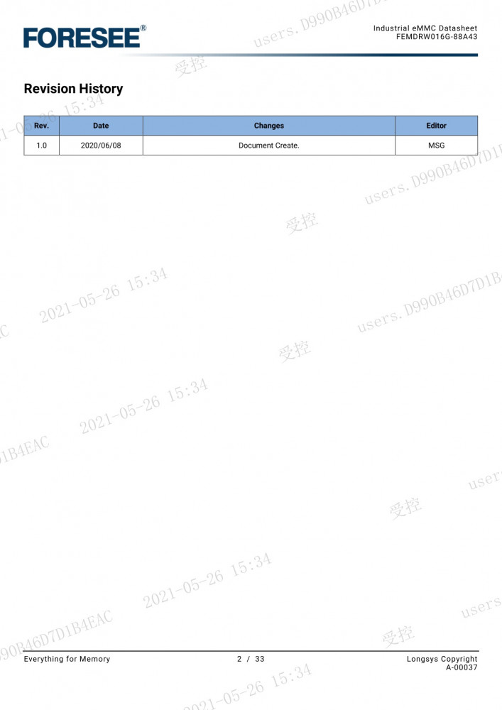 FORESEE FEMDRW016G-88A43 datasheet page 2