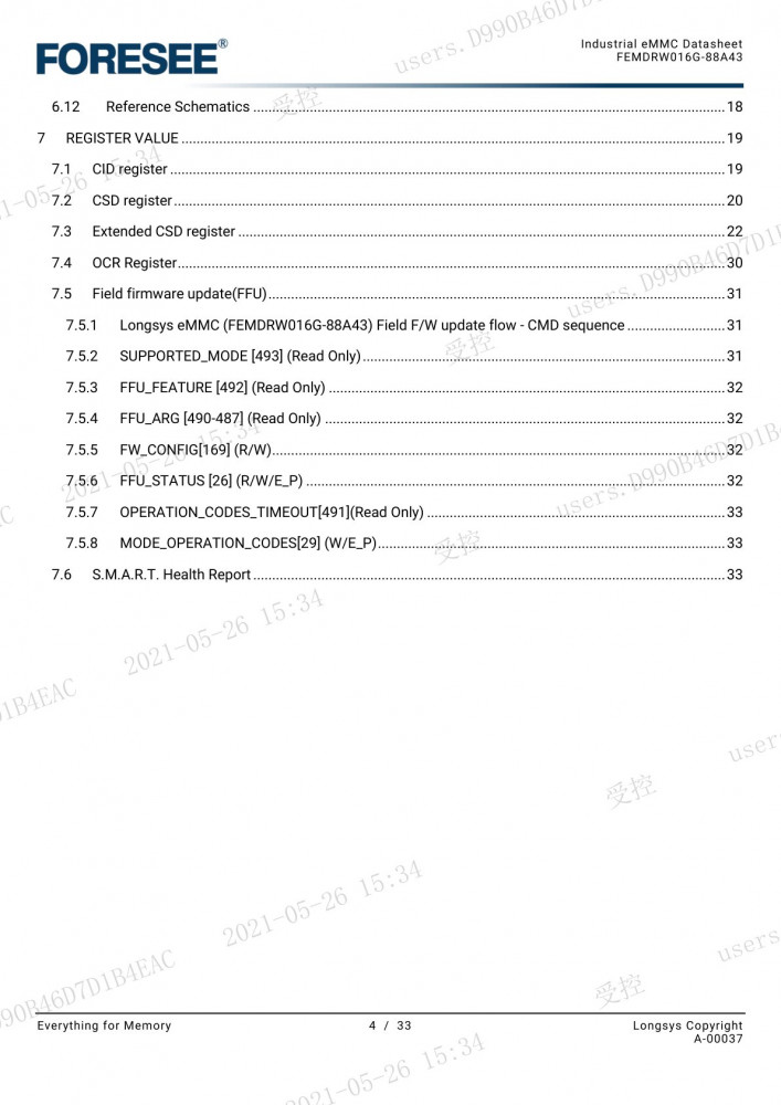 FORESEE FEMDRW016G-88A43 datasheet page 4