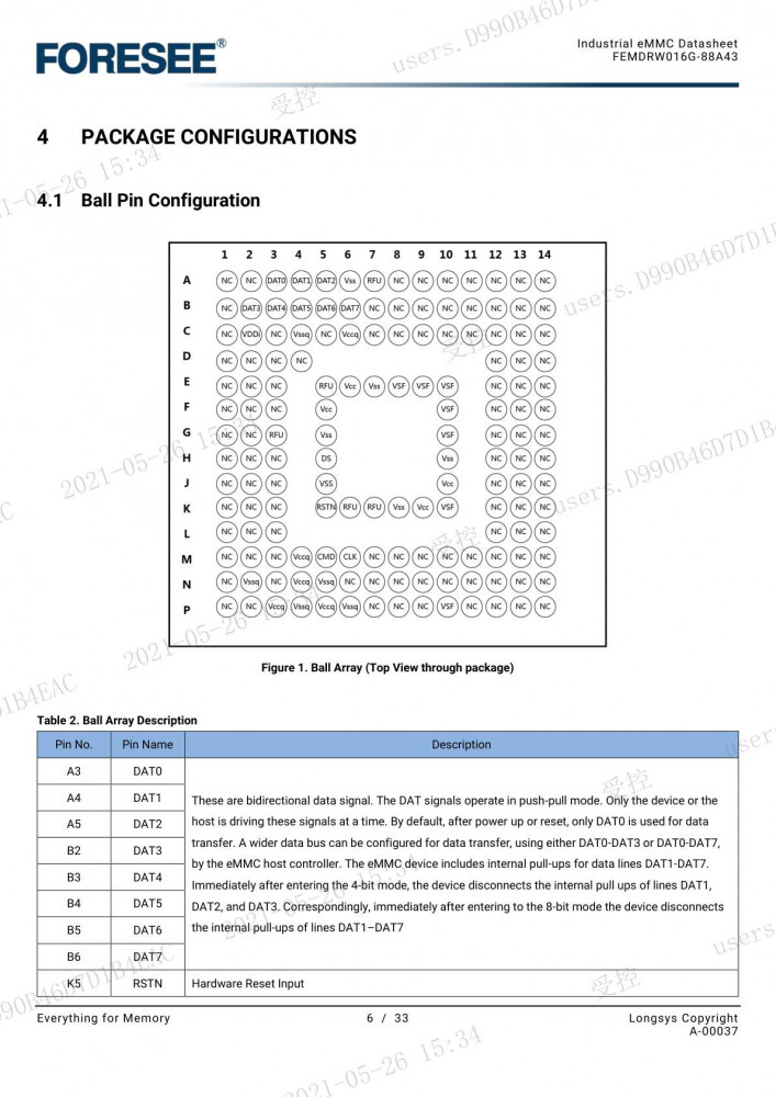 FORESEE FEMDRW016G-88A43 datasheet page 6