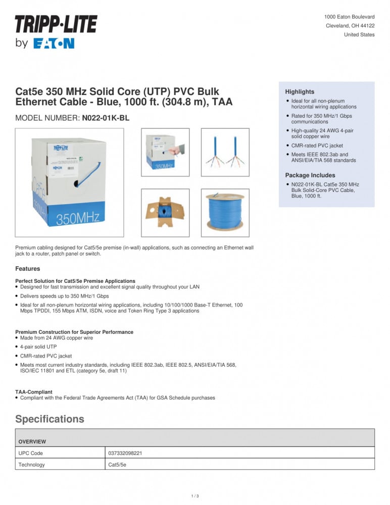 N022-01K-BL technical document page 1