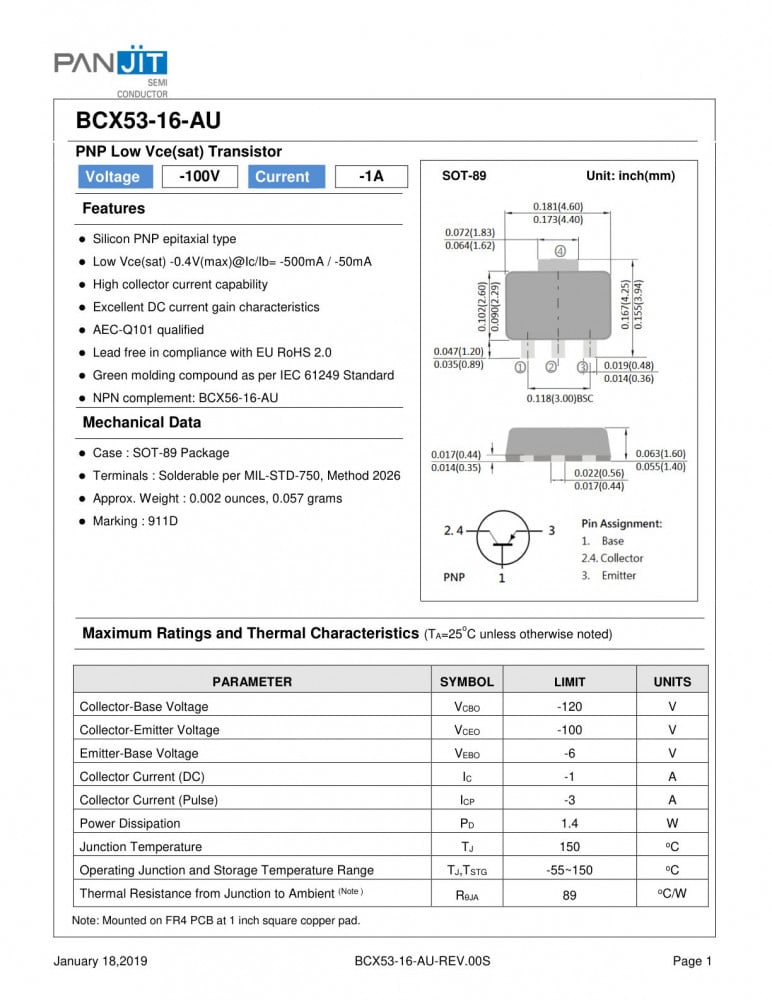 BCX53-16-AU datasheet page 1