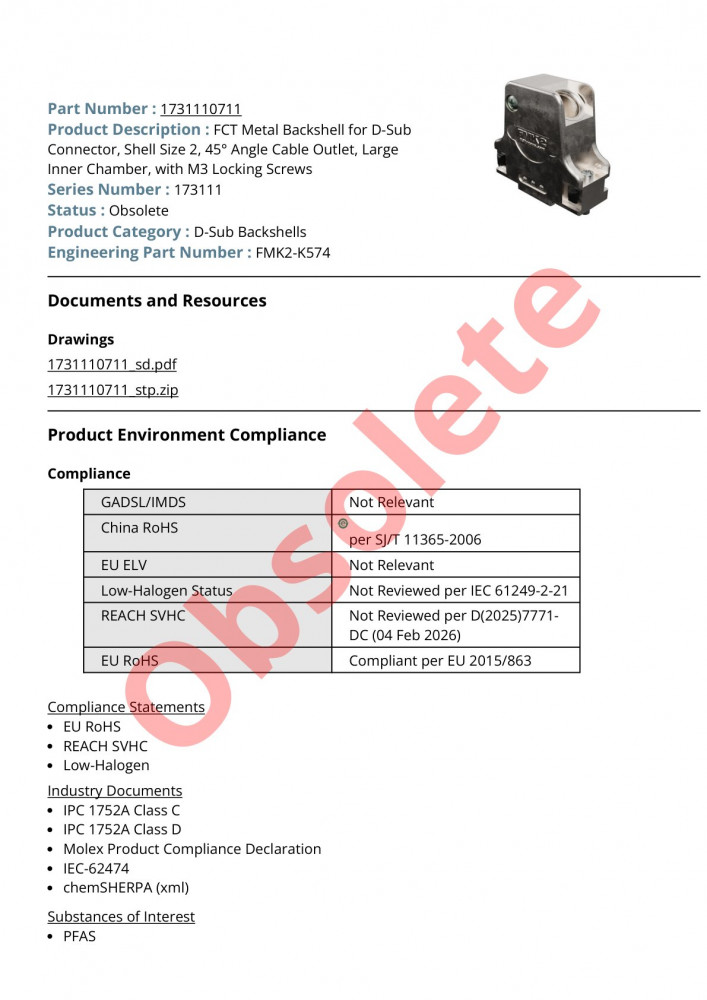 MOLEX 1731110711 technical document page 1