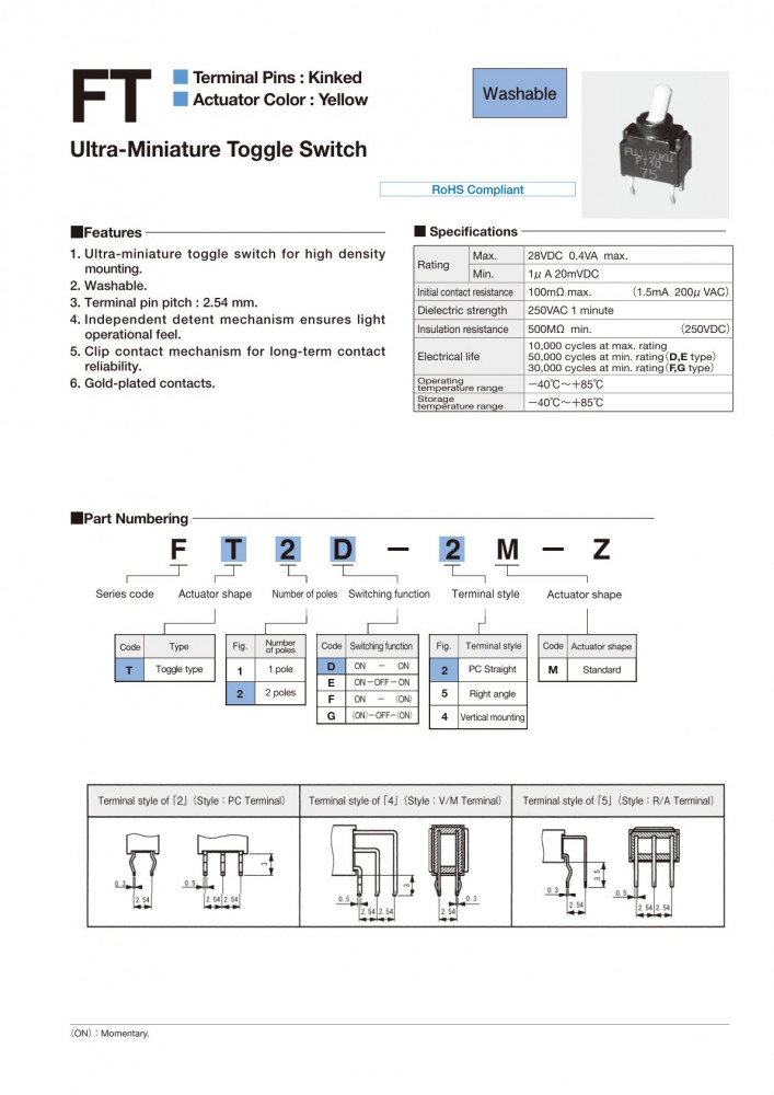 FT series toggle switch technical document page 1