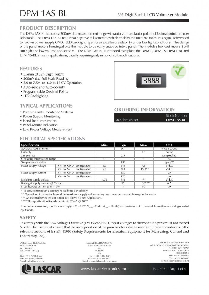 DPM 1AS-BL documentation page 1