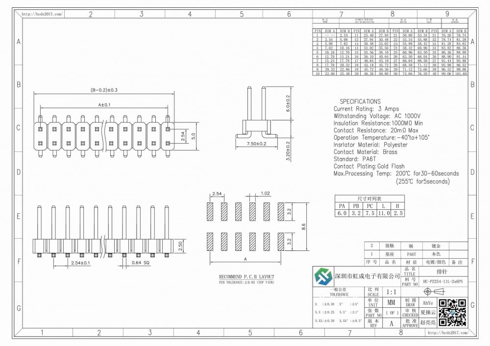 HC-PZ254-11L-2x6PS technical drawing and specification page